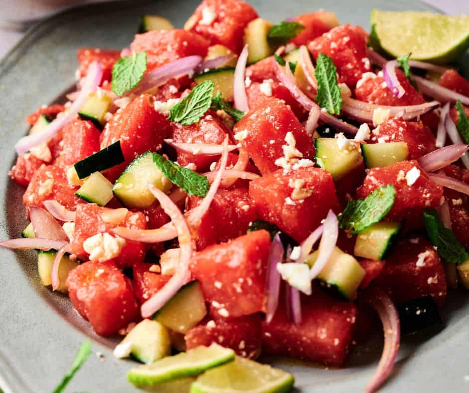 Watermelon Vegan Feta Salad - Two City Vegans